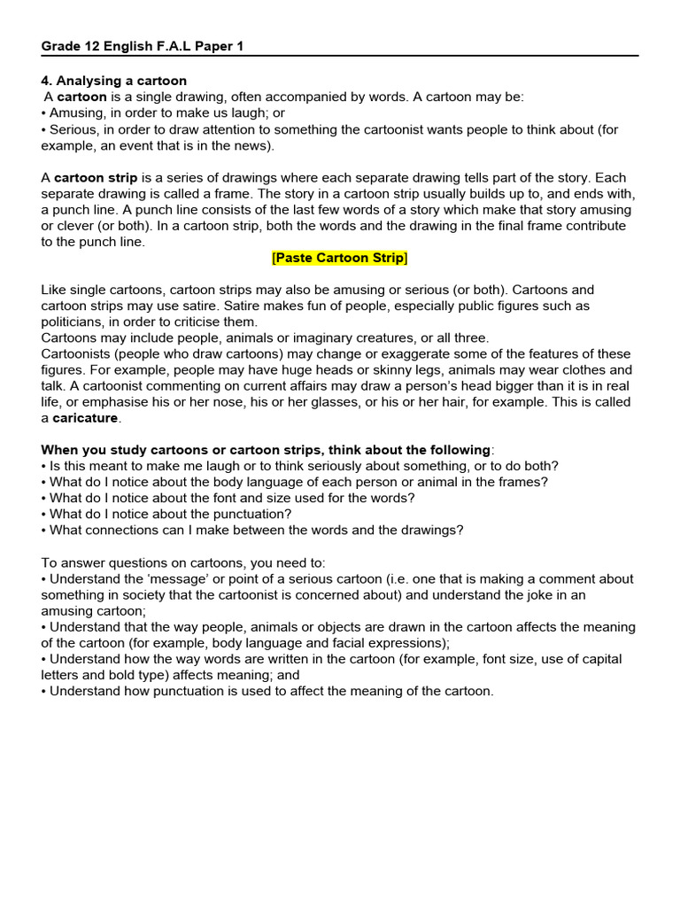 Analyzing Cartoon Grade 12 English F | Download Free PDF | Cartoon