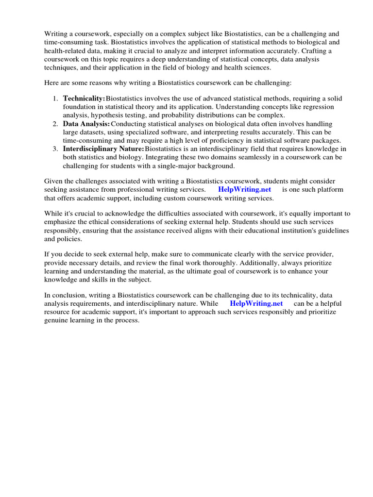 Biostatistics Course Work Pdf Statistics Biostatistics