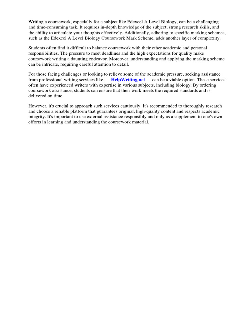 Edexcel A Level Biology Coursework Mark Scheme | PDF | Accountant | Science