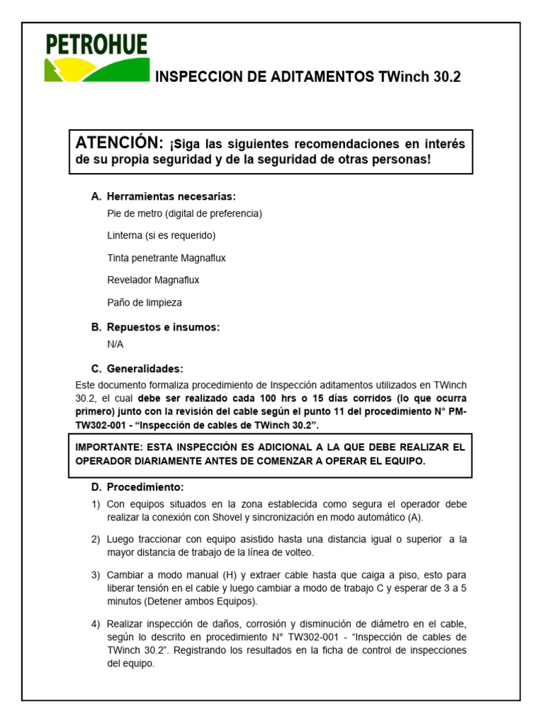 Inspección Aditamentos TWinch 30.2 | PDF