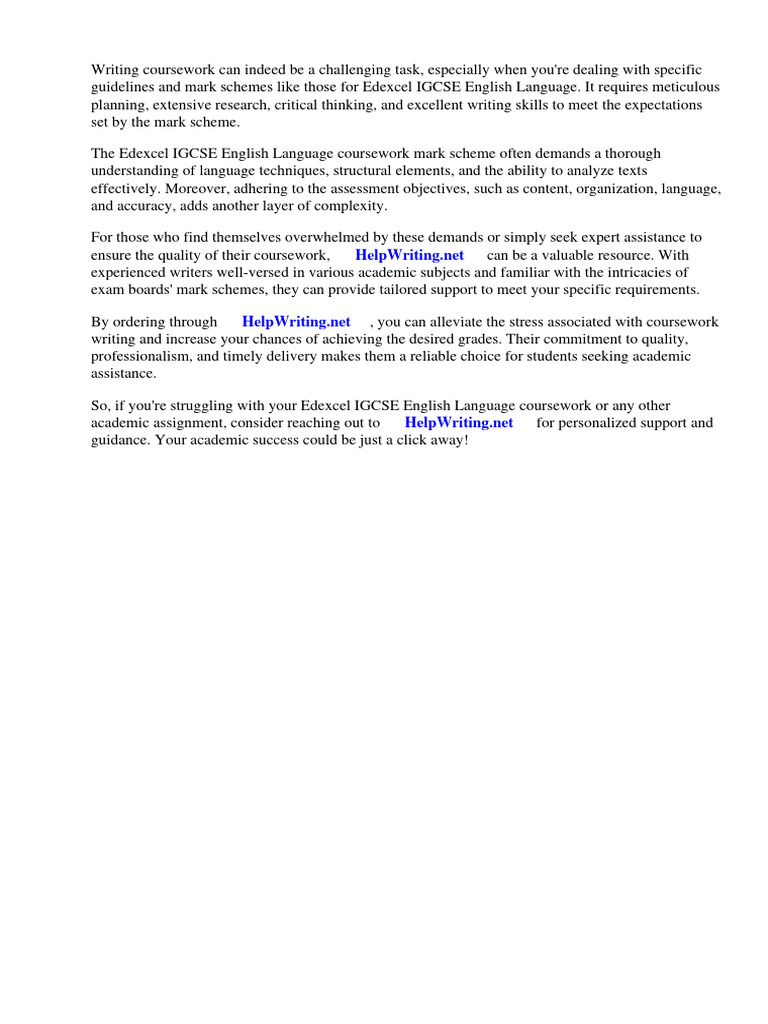 Edexcel Igcse English Language Coursework Mark Scheme | PDF Edexcel Igcse English Language Coursework Mark Scheme | PDF