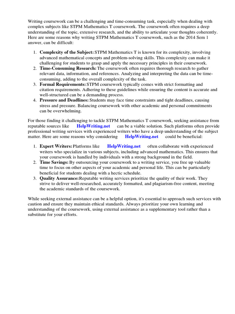 STPM Mathematics T Coursework 2014 Sem 1 Answer | PDF | Mathematics ...