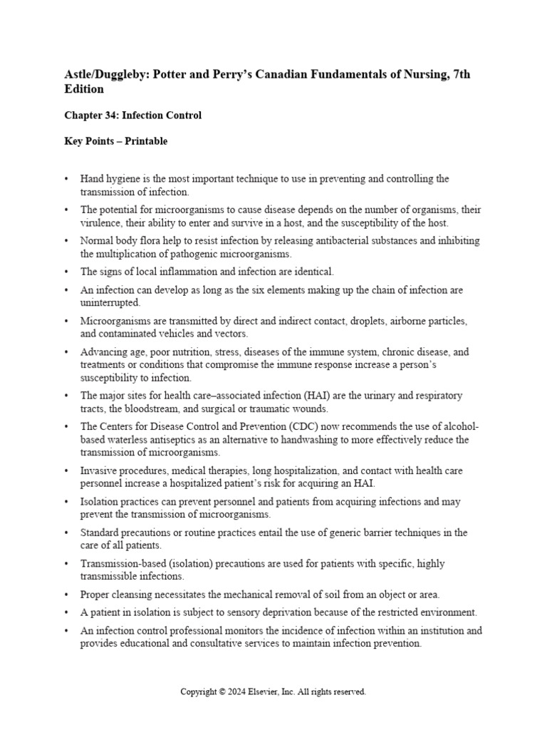 Key Points Potter and Perry Chapter 34 | PDF | Infection | Health Sciences