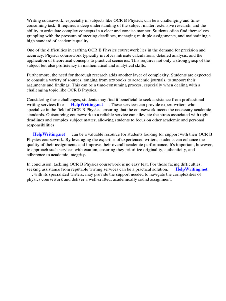 Ocr B Physics Coursework Example | PDF