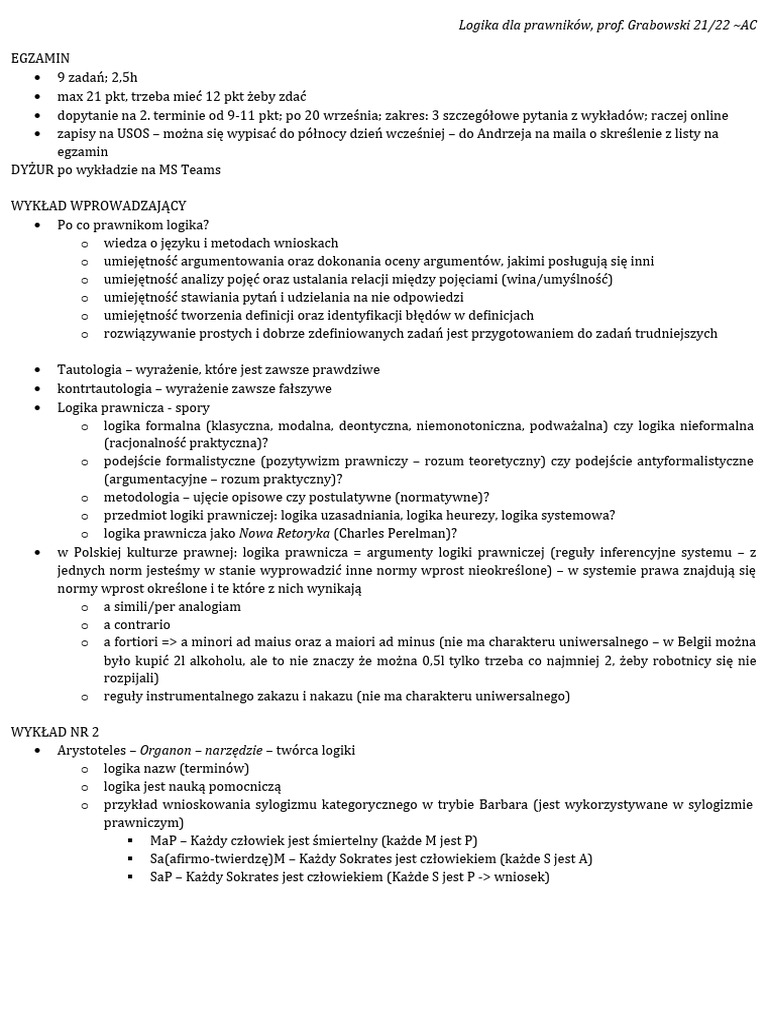 LOGIKA DLA PRAWNIKÓW Wykłady | PDF