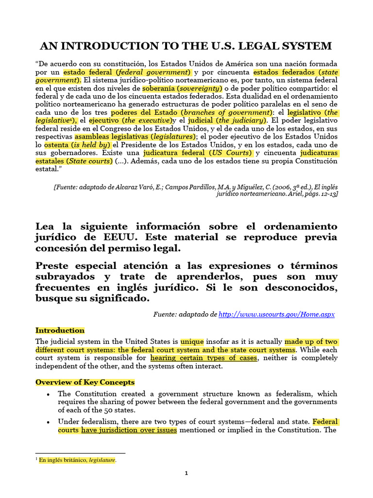 Unit 1 - An - Introduction - To - The - US - Legal - System | PDF ...
