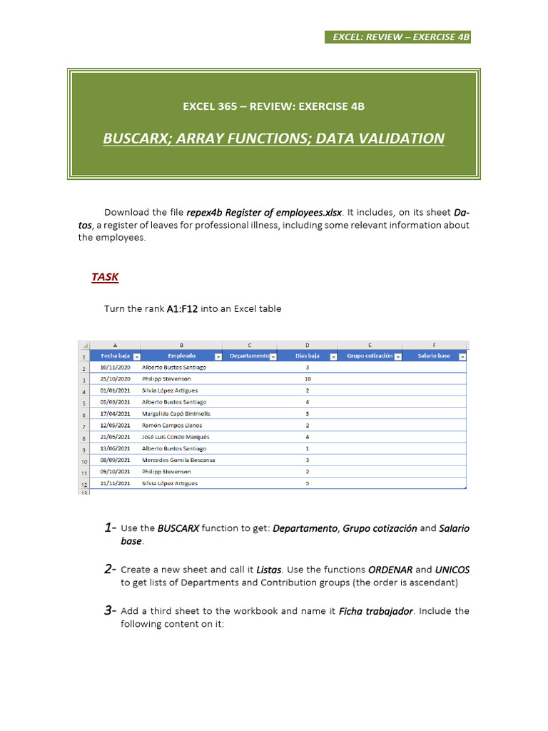 Repex 04b) BUSCARX, Array Functions and Data Validation | PDF | Microsoft Excel | Computing