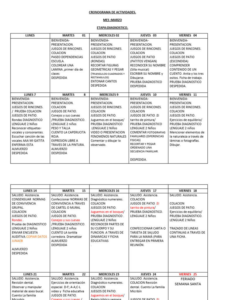 Cronograma de Actividades Mensual | PDF