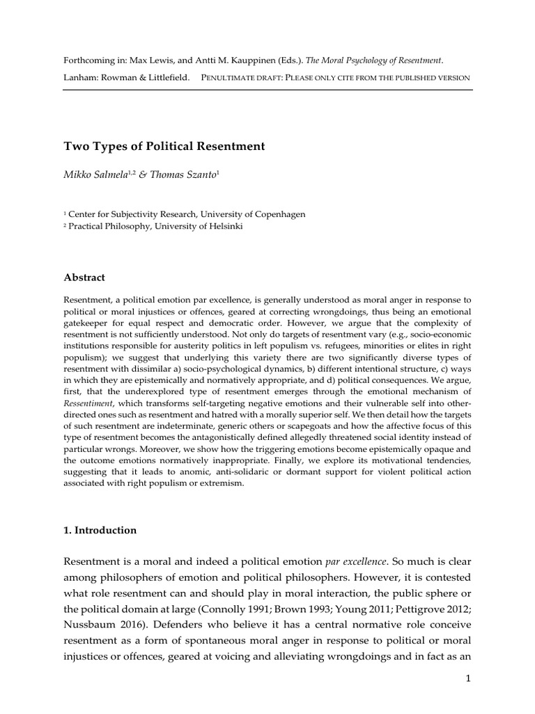 Understanding Political Resentment Types | PDF | Emotions | Anger