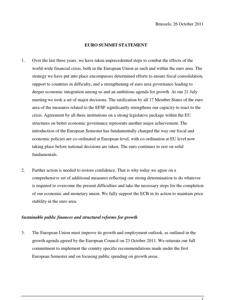Euro Summit Statement: Sustainable Public Finances and Structural ...