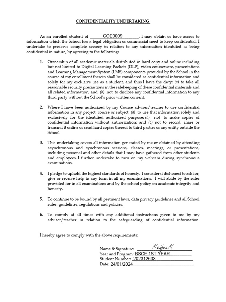 Student Confidentiality Agreement | PDF | Confidentiality | Justice