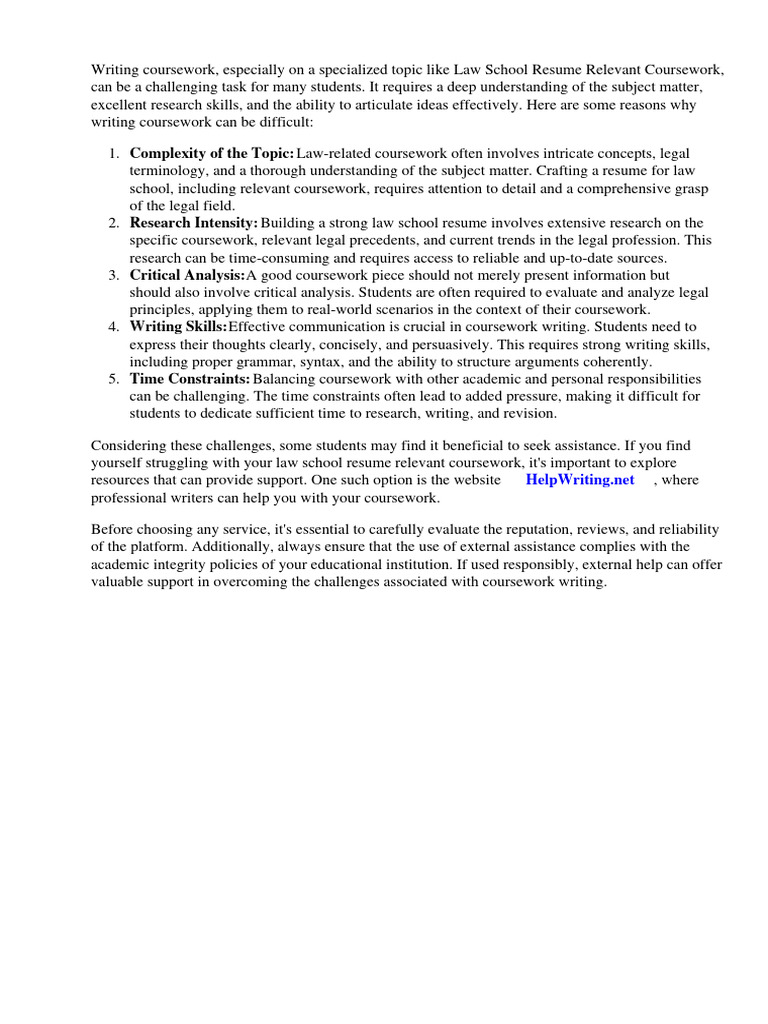 Law School Resume Relevant Coursework | PDF | Résumé | Critical Thinking