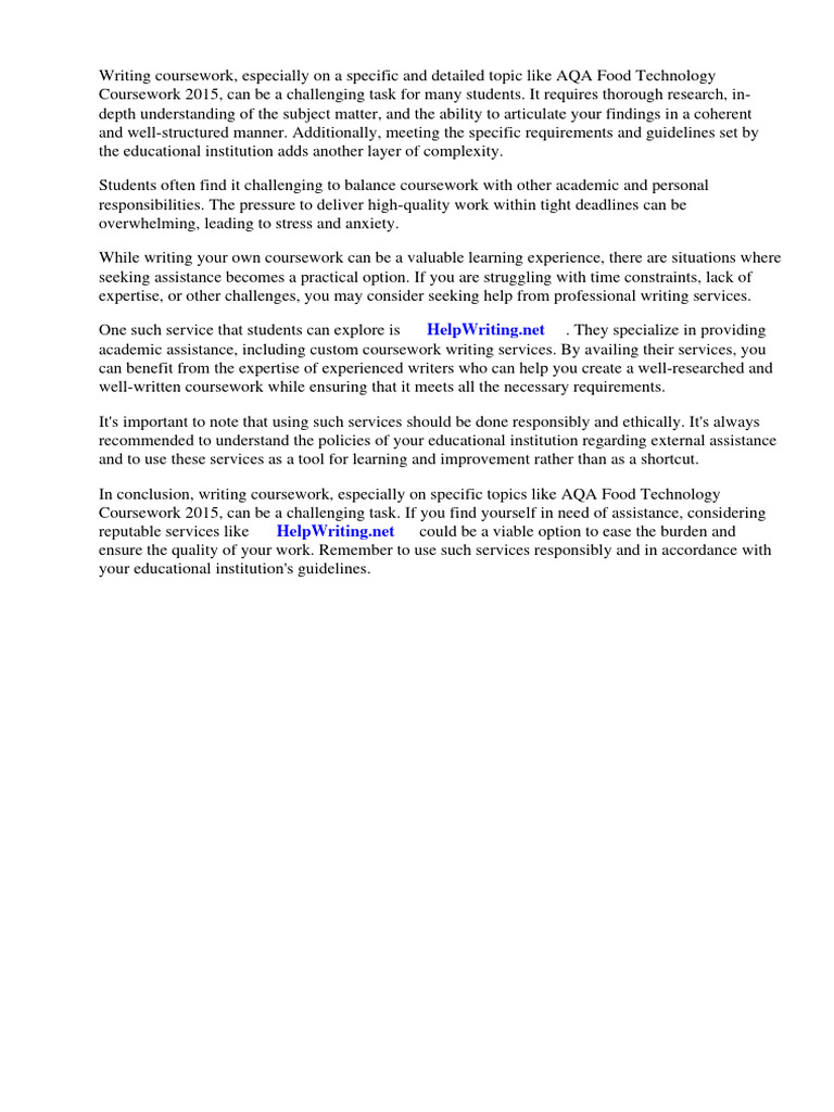 Aqa Food Technology Coursework 2015 | PDF | Dietitian | Nutrition