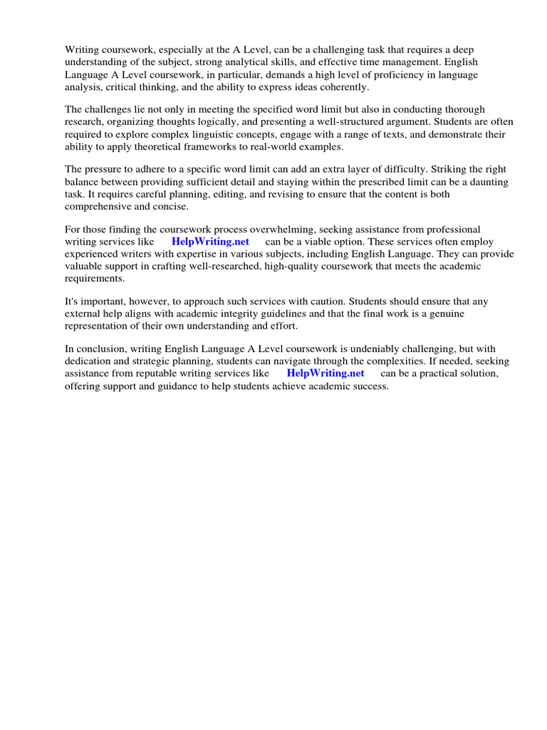 English Language A Level Coursework Word Limit Pdf Thought