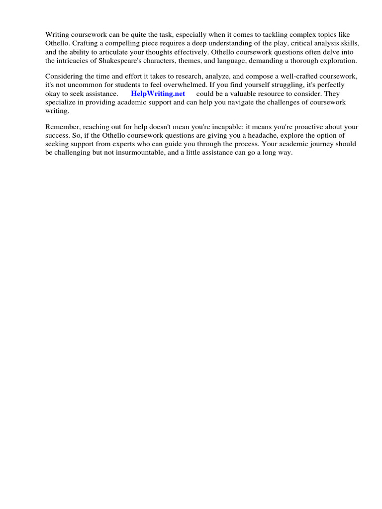 Othello Coursework Questions | PDF | Othello | Iago