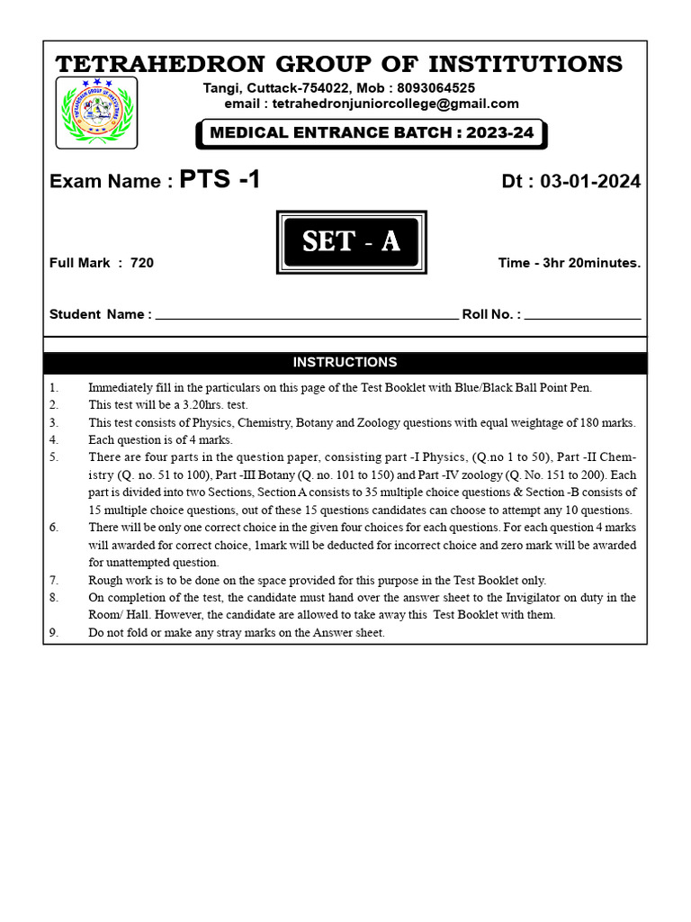 PTS - 1 Q | PDF | Applied And Interdisciplinary Physics | Physical Sciences