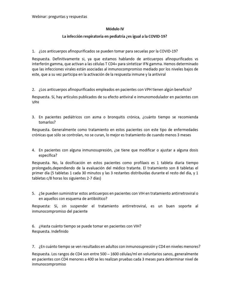 Webinar Respuestas Modulo 4 - RR | PDF | VIH | Sistema inmune