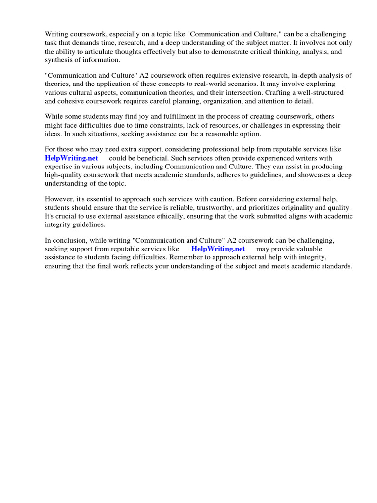 Communication and Culture A2 Coursework Examples | PDF | Communication | Thought