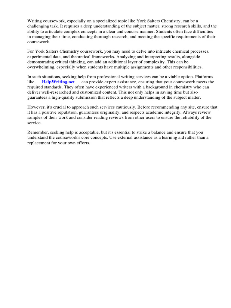 York Salters Chemistry Coursework | PDF