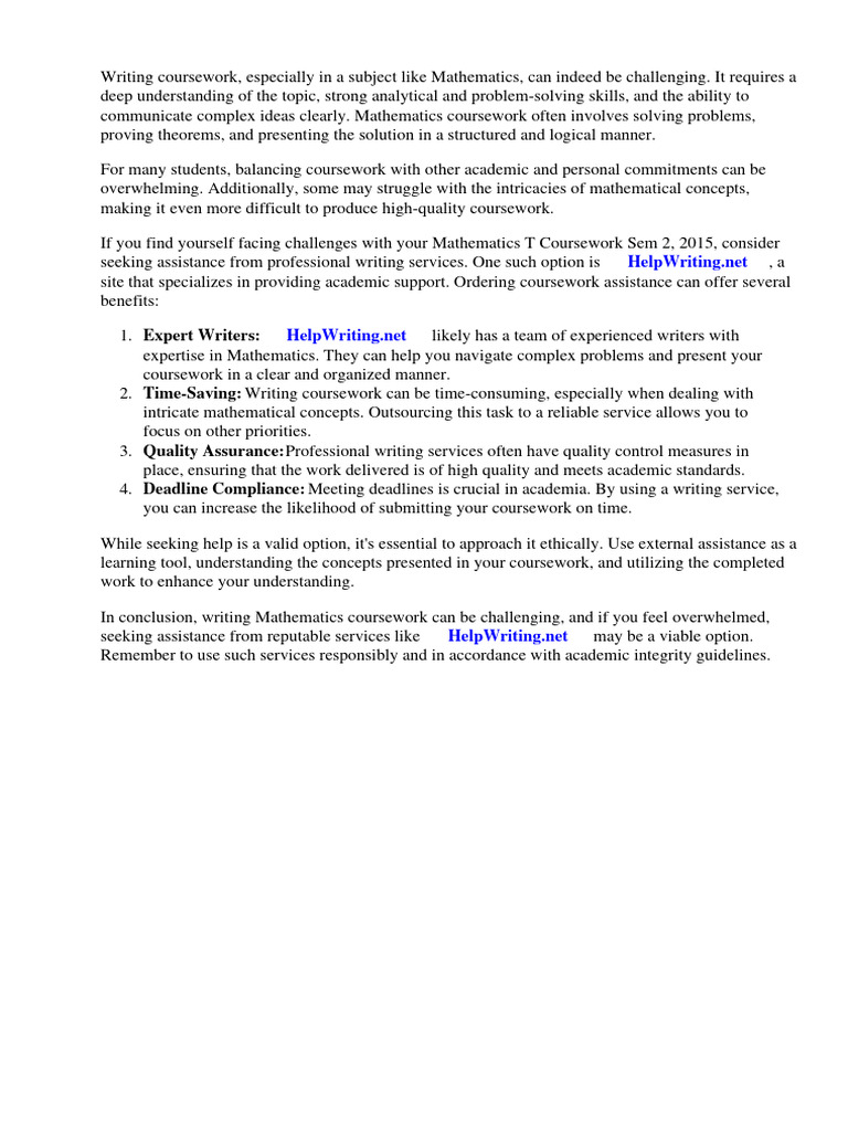 Mathematics T Coursework Sem 2 2015 | PDF | Mathematics | Essays