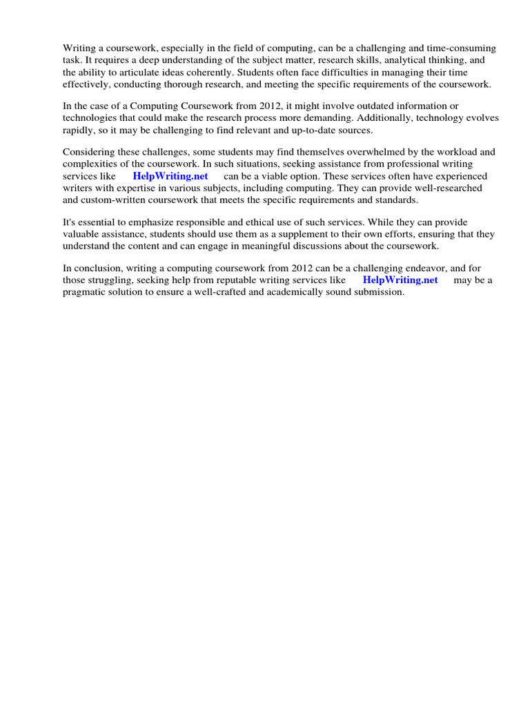 Computing Coursework 2012 | PDF