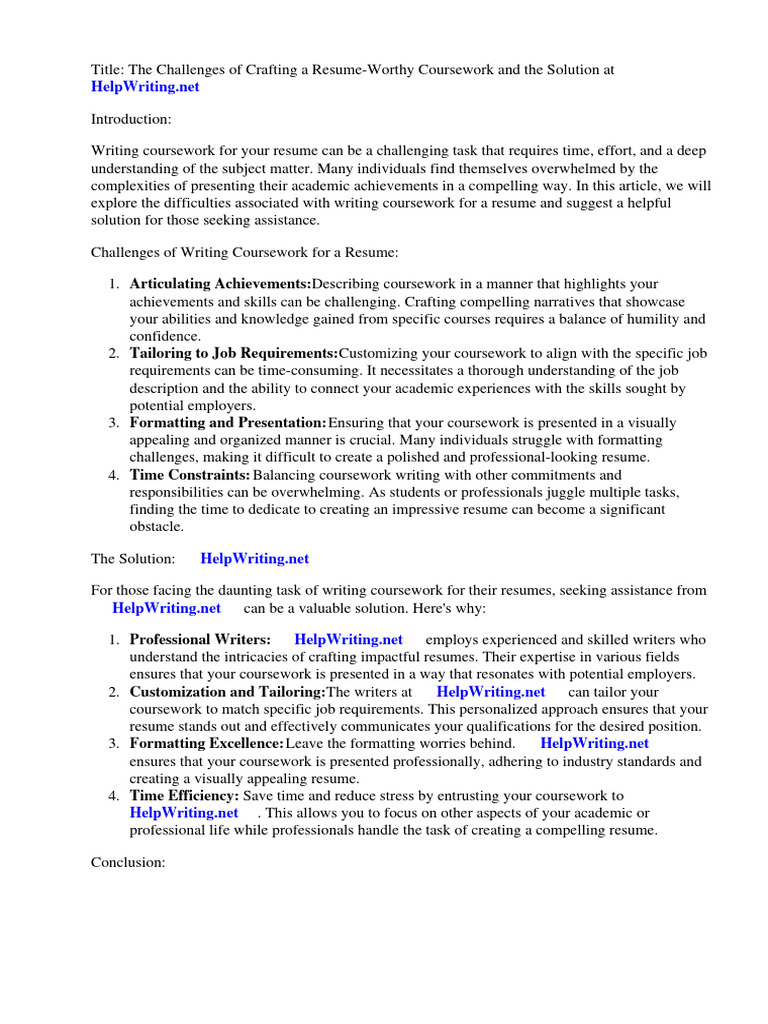 How To Write Coursework On Resume | PDF | Résumé | Essays