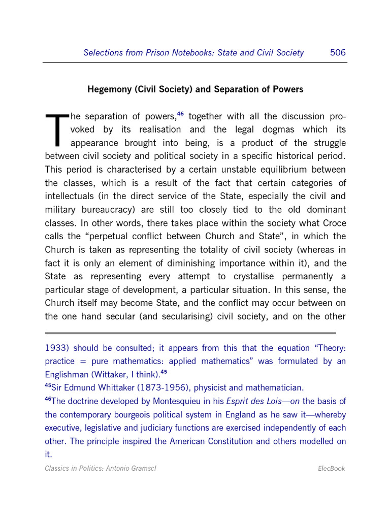 Gramsci Hegemony Separation Powers Pdf Civil Society Political