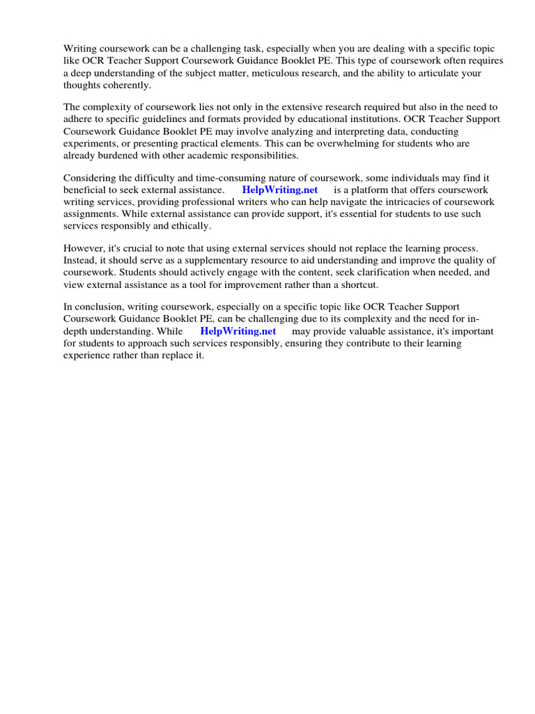 Ocr Teacher Support Coursework Guidance Booklet Pe | PDF | Career ...