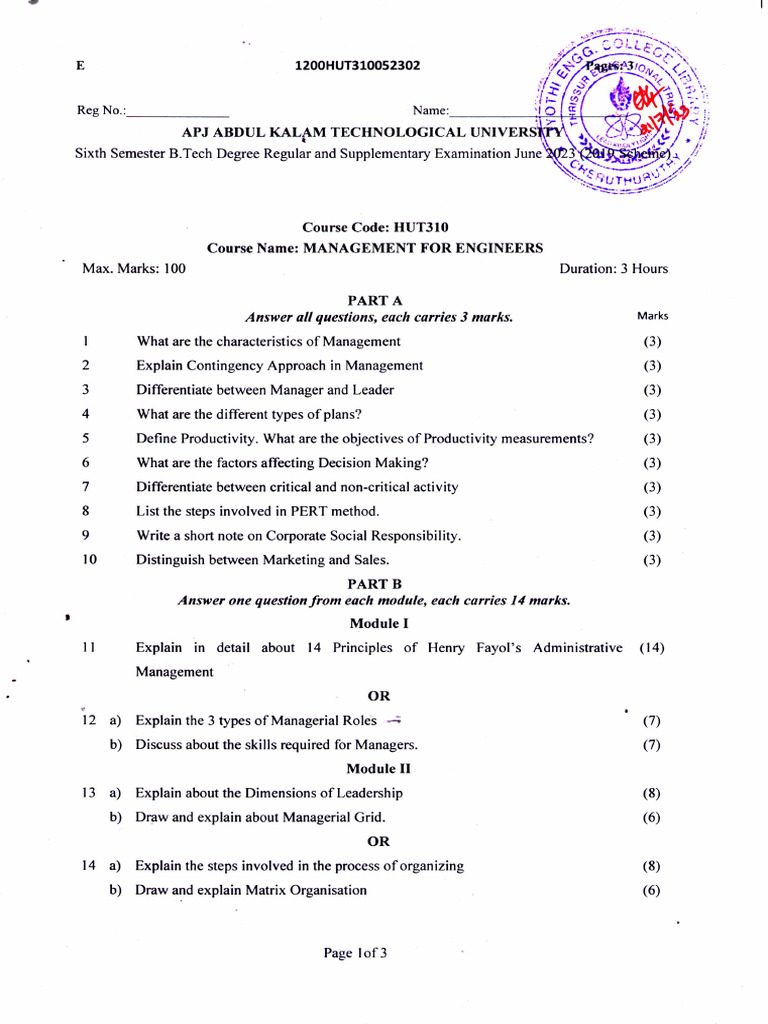 Management for Engineers Exam Guide | PDF | Business Process | Economies