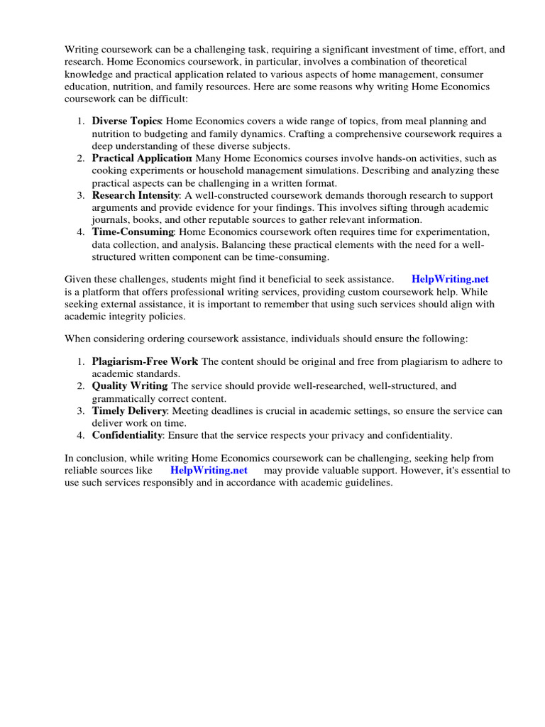 Home Economics Coursework | PDF | Home Economics | Economics