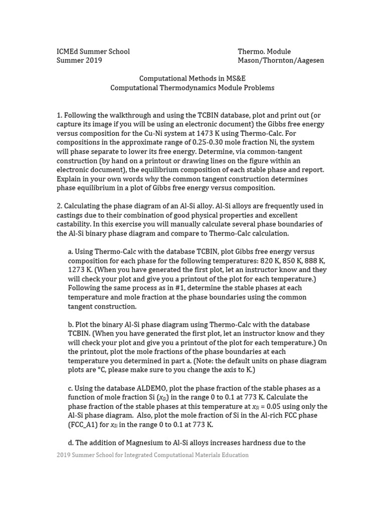 Thermo Module Problem Set2019 | PDF | Steel | Phase (Matter)