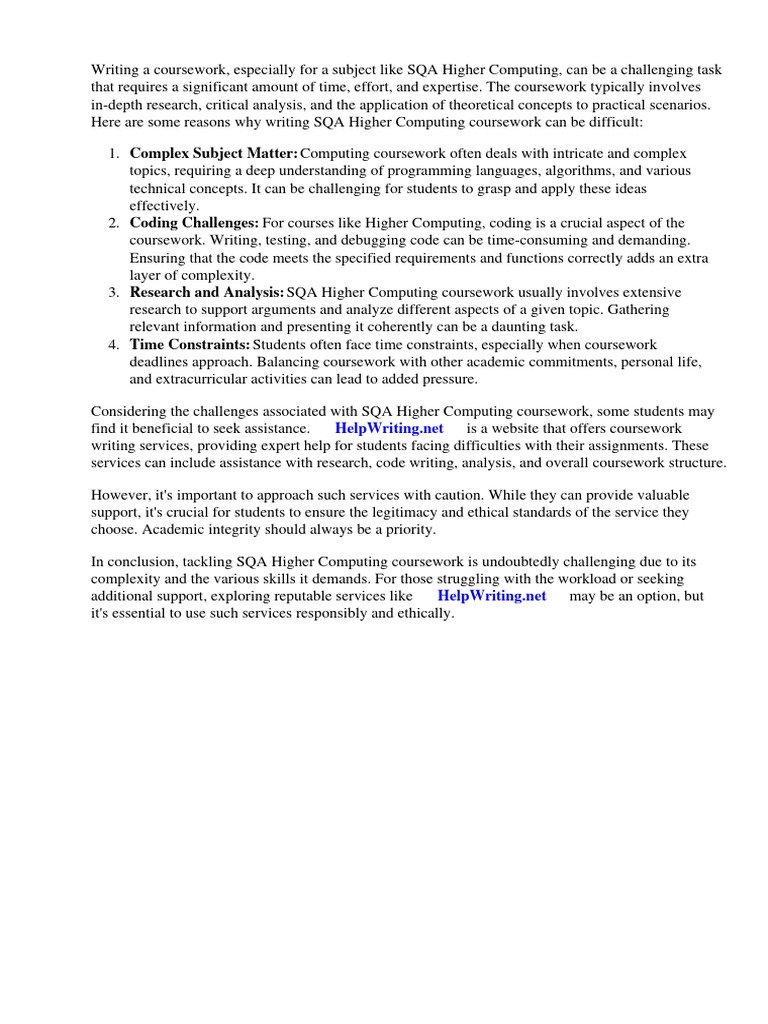 Sqa Higher Computing Coursework | PDF | Computer Programming | Computing