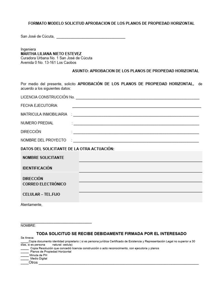 Formato Aprobacion Planos Prop Horizontal | PDF