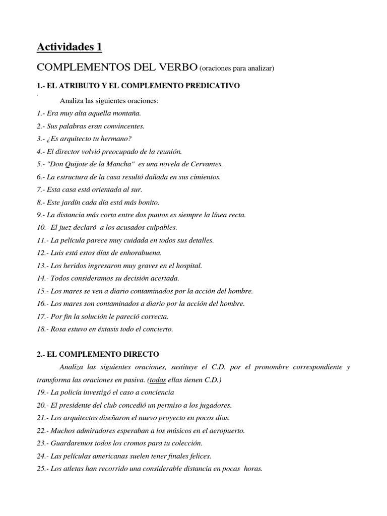 Listas Complementos Del Verbo | PDF