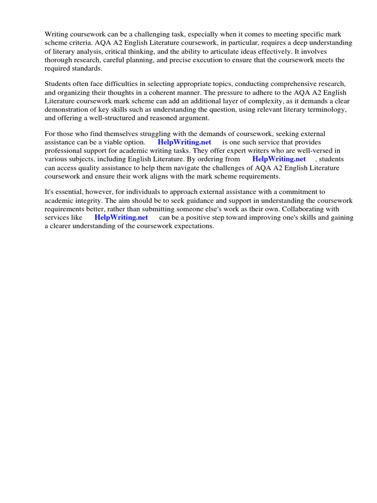 Aqa A2 English Literature Coursework Mark Scheme | PDF | Facebook ...