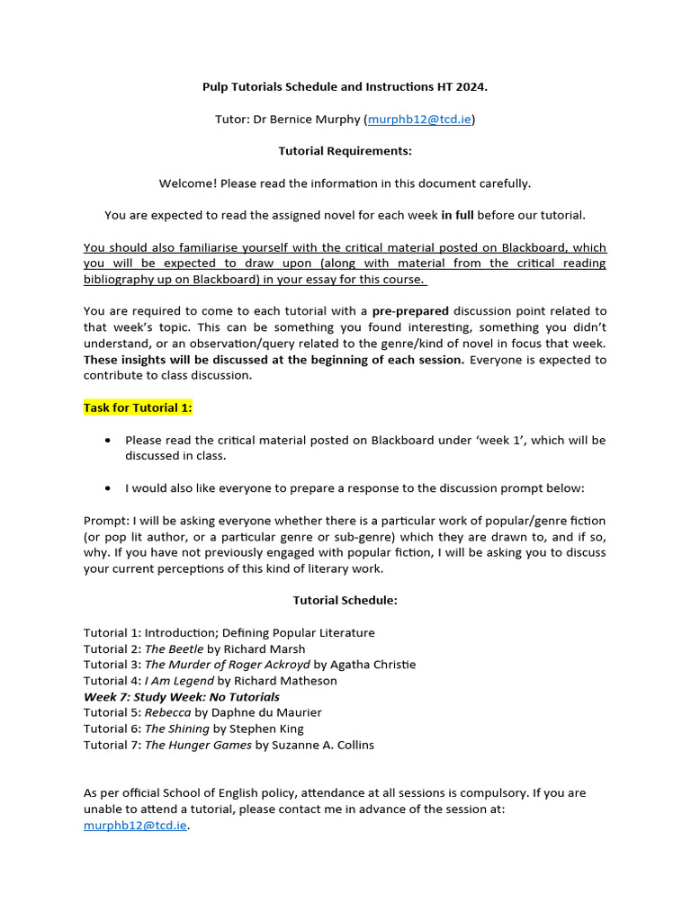 2024 Tutorials Schedule and Tutorial Instructions B Murphy | PDF
