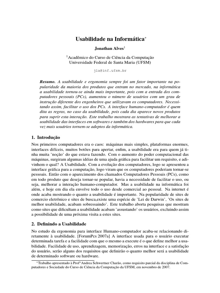 02 - Artigo - Usabilidade NA INFORMÁTICA | PDF | Usabilidade | Interfaces gráficas do usuário