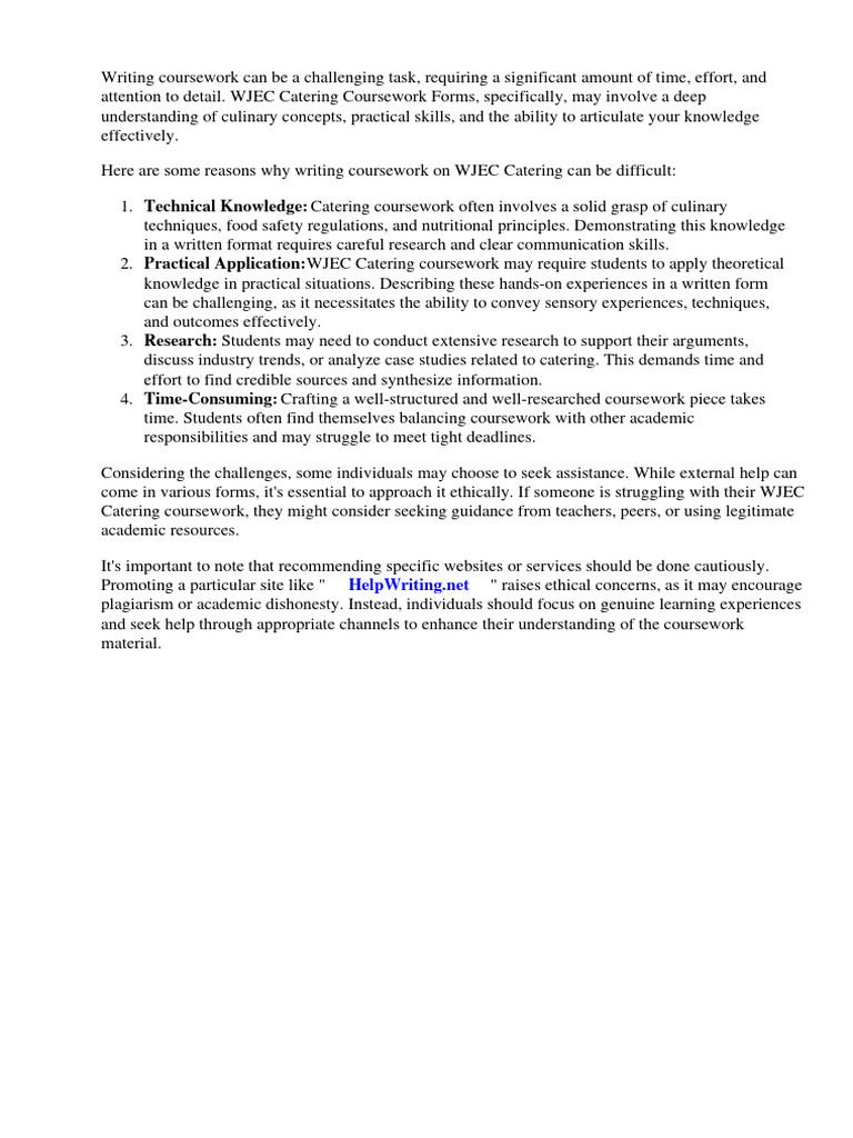 Wjec Catering Coursework Forms | PDF