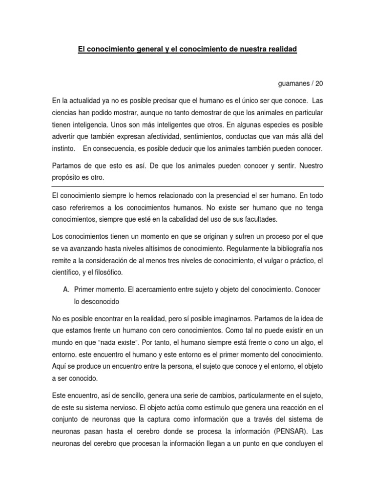 Niveles de Conocimiento Humano | PDF | Conocimiento | Pensamiento