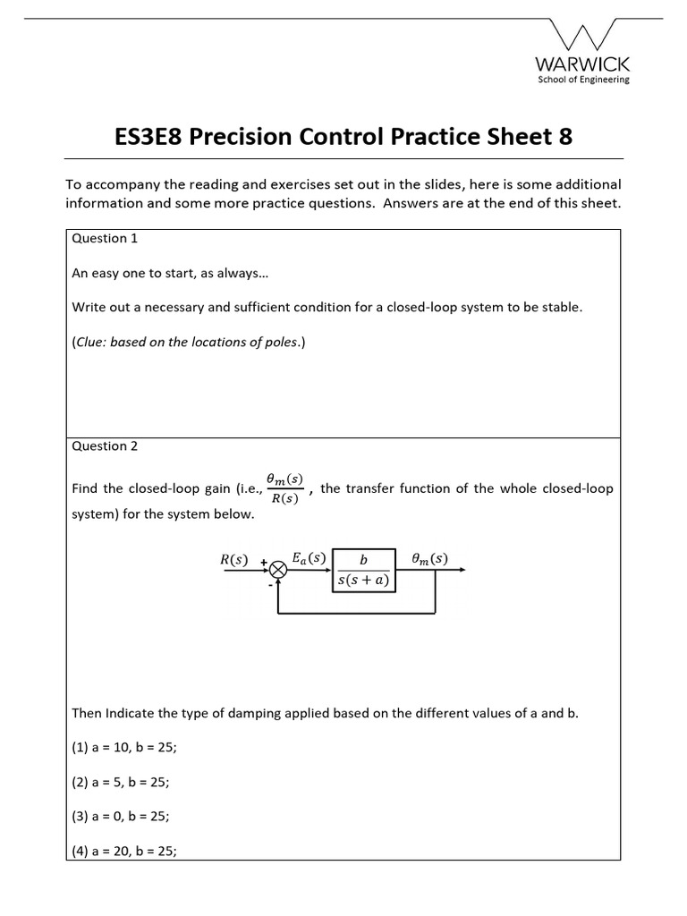 ES3E8 Precision Control - Worksheet 8 | PDF | Teaching Methods & Materials