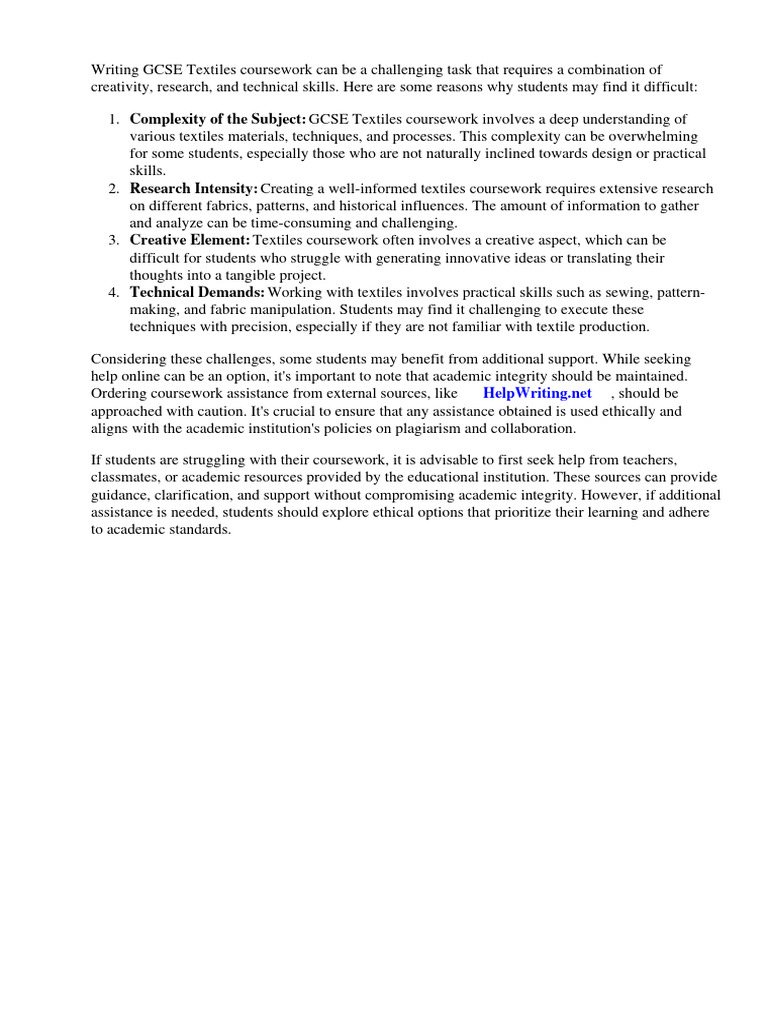 Gcse Textiles Coursework Checklist Pdf