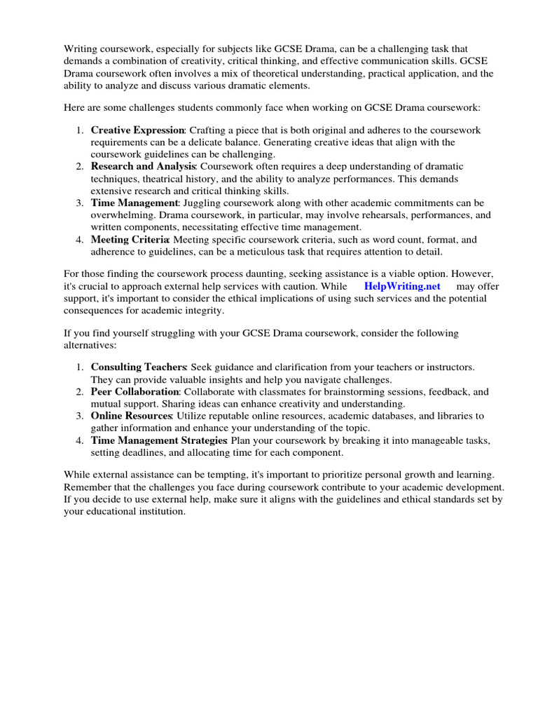 Gcse Drama Coursework Examples | PDF