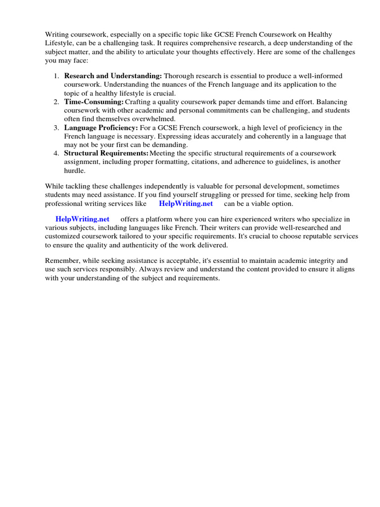 Gcse French Coursework Healthy Lifestyle | PDF