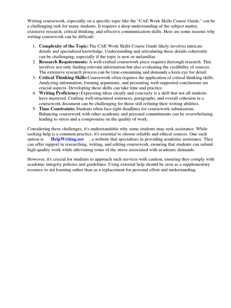 Cae Work Skills Course Guide | PDF