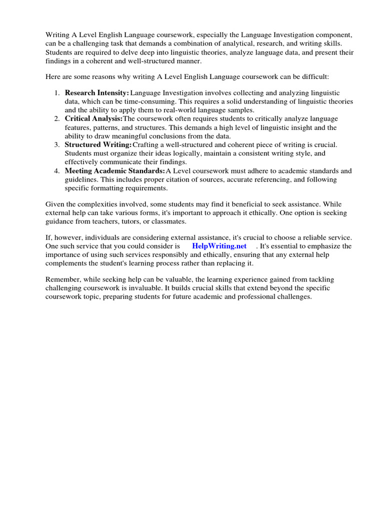 A Level English Language Coursework Language Investigation Pdf