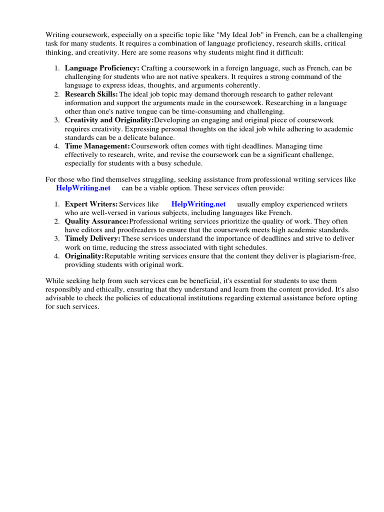 French Coursework My Ideal Job | PDF | Facebook | Linked In