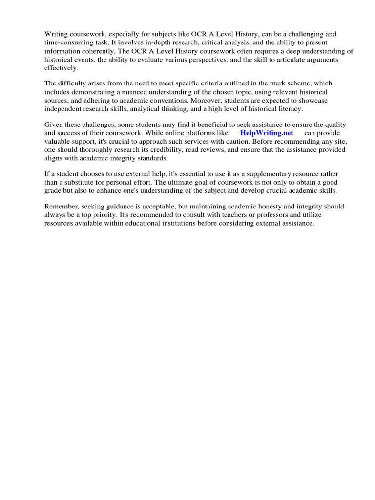 Ocr A Level History Coursework Mark Scheme | PDF Ocr A Level History Coursework Mark Scheme | PDF