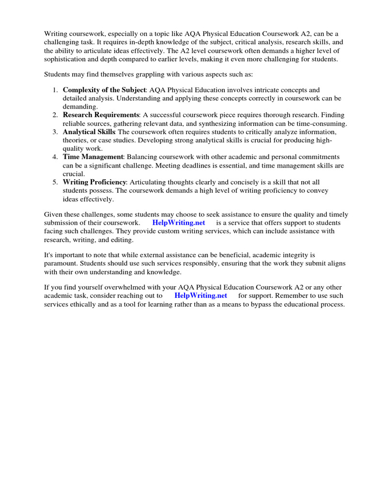 Aqa Physical Education Coursework A2 | PDF