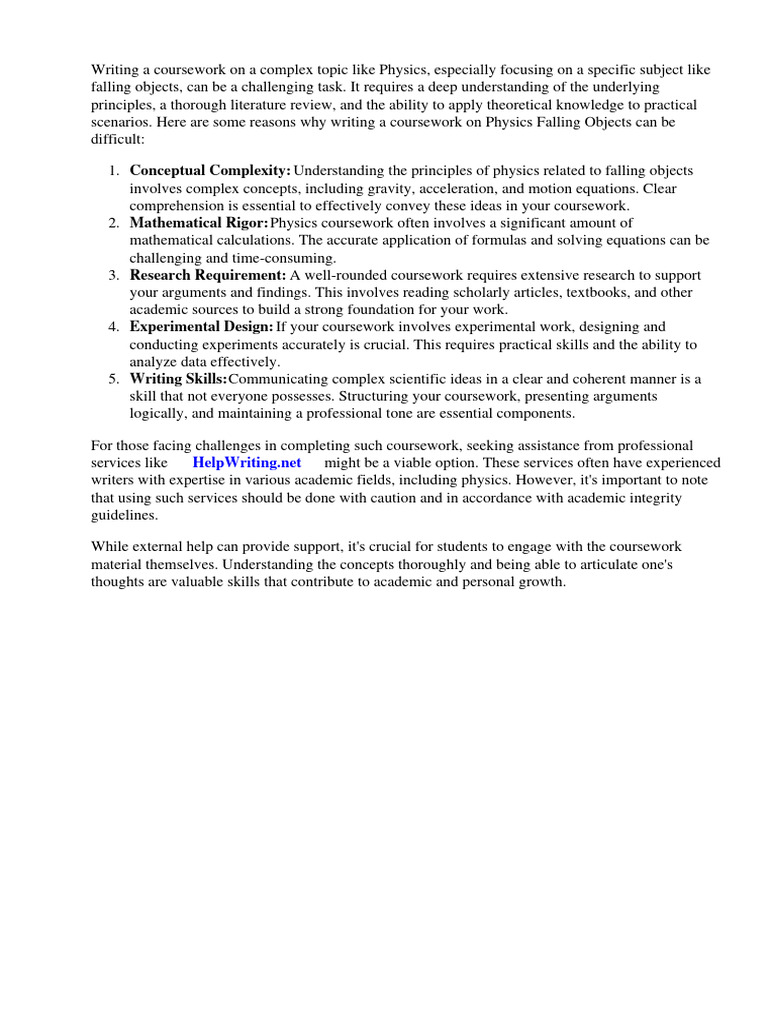 Physics Falling Objects Coursework | PDF | Friction | Acceleration