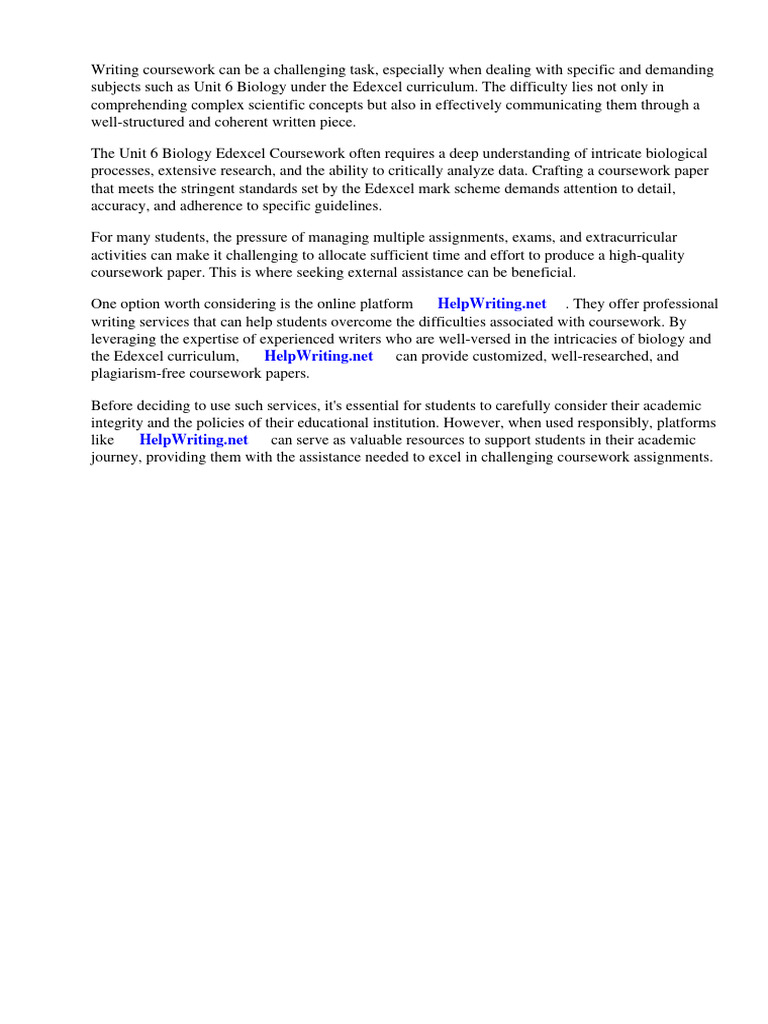 Unit 6 Biology Edexcel Coursework Mark Scheme | PDF | Career & Growth ...